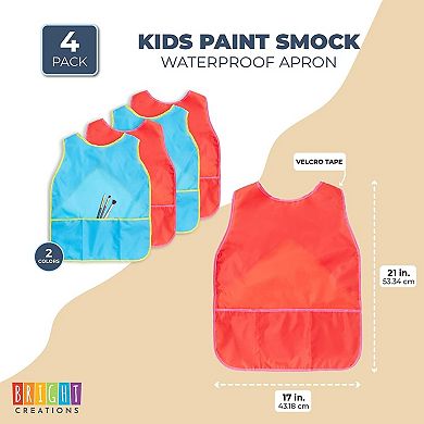 Kids Apron, Waterproof Smock For Painting And Crafts (red And Blue, 4 Pack)