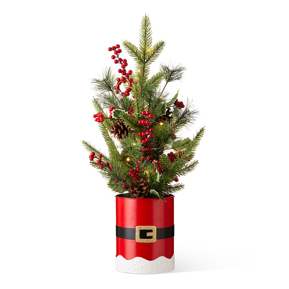 Glitzhome 22" H Potted Mini Christmas Table Tree, Santa Belt Tabletop ...