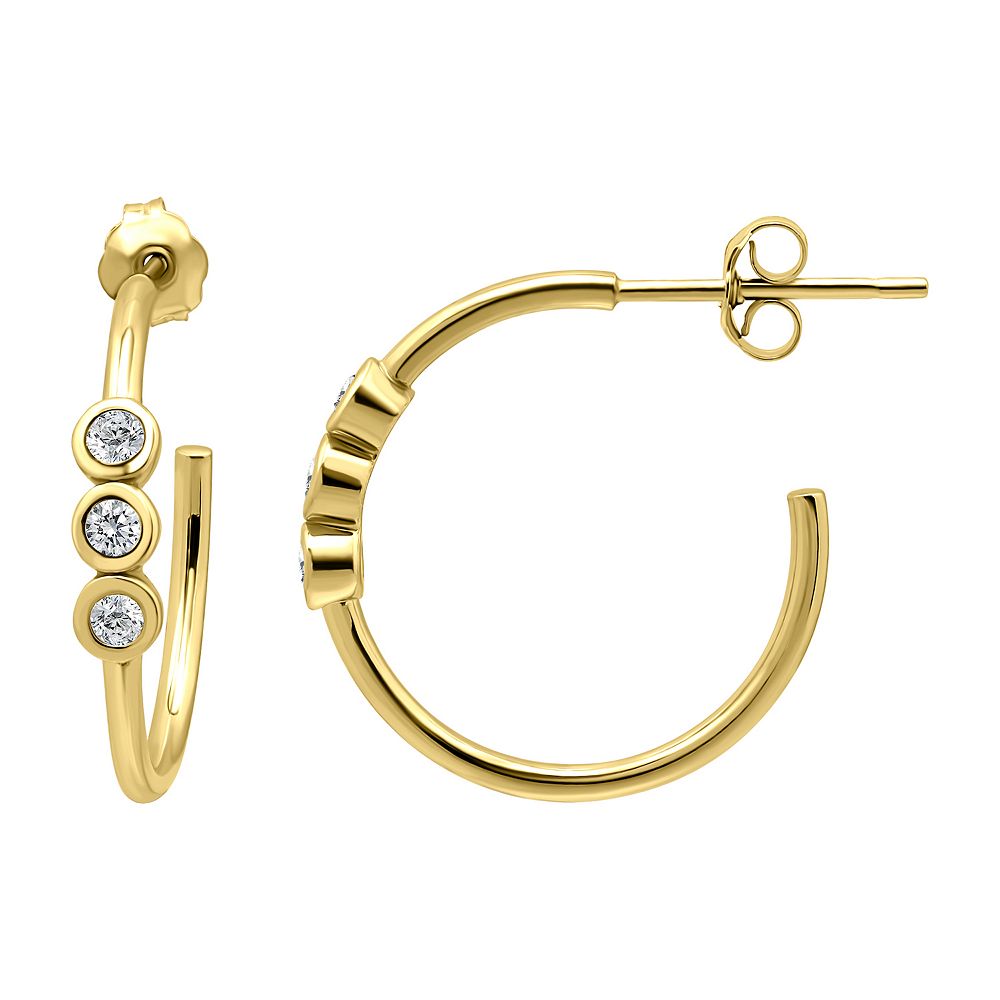 Aleure Precioso Sterling Silver Cubic Zirconia Station Trio 19 mm Hoop ...