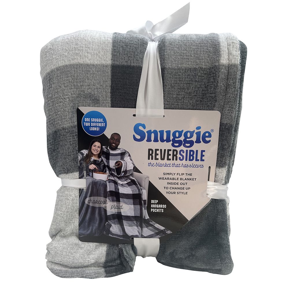 Snuggie Reversible Grey Plaid Wearable Blanket