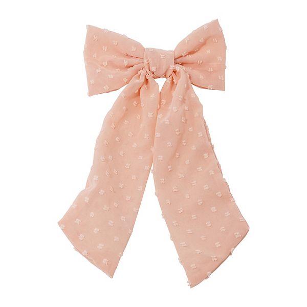 Emberly Pink Floral Bow Long Tail Barrette