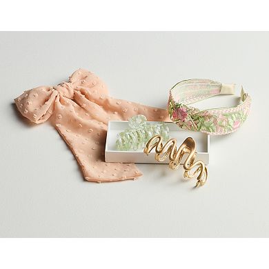 Emberly Pink Floral Bow Long Tail Barrette