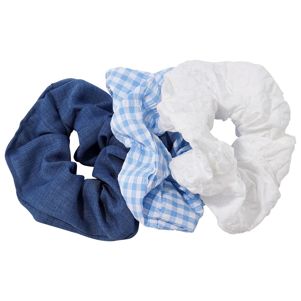 Emberly 3-Pack Blue & White Scrunchie Set