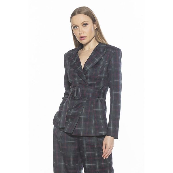 Women's ALEXIA ADMOR Janna Plaid Longline Blazer With Belted Waist