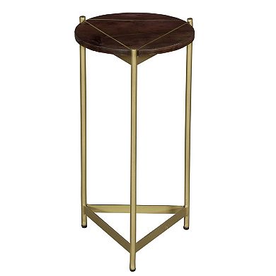 Brita 12 Inch Side End Table, Round Mango Wood Top, Triangular Iron ...