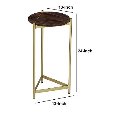 Brita 12 Inch Side End Table, Round Mango Wood Top, Triangular Iron ...
