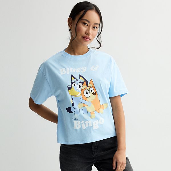 Juniors' Bluey & Bingo Hugging Cropped Graphic Tee