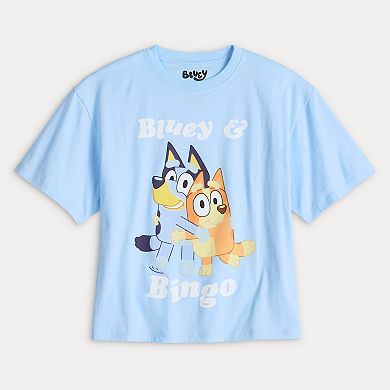 Juniors' Bluey & Bingo Hugging Cropped Graphic Tee