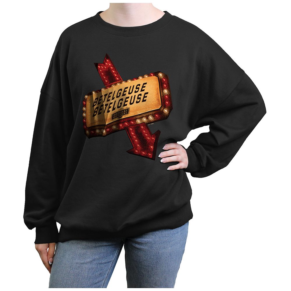 Juniors' Beetlejuice 2 Betelgeuse Marquee Sign Oversized Graphic Pullover