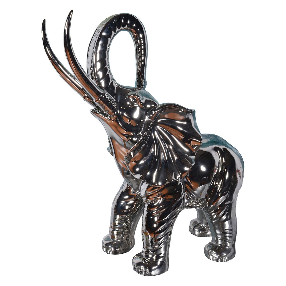 Silver Mirrored Chrome Ceramic Elephant Sculpture In Black Base Statue ...