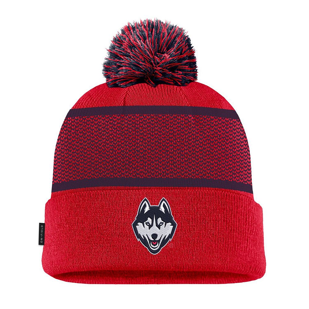 Men's Nike Red UConn Huskies 2024 Sideline Peak Cuffed Knit Hat with Pom