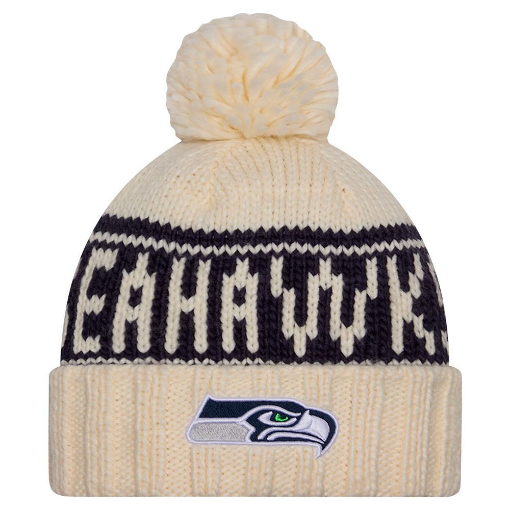 Women's New Era Cream Seattle Seahawks 2024 Sideline Cuffed Knit Hat ...