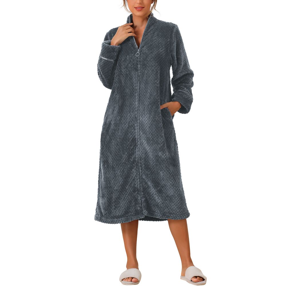 Womens Flannel Warm Cozy Fluffy Long Bathrobe Loungewear Housecoats ...
