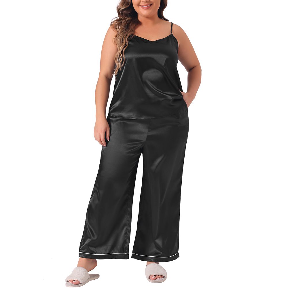 Women's Plus Size Satin Pajama Sets Sleepwear 2 Piece Cami Top And ...