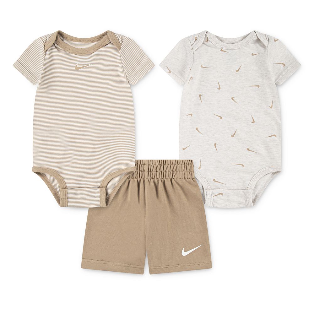 Newborn Baby Nike Essentials Stripe Swooshfetti Bodysuits & Shorts 3-Piece Set