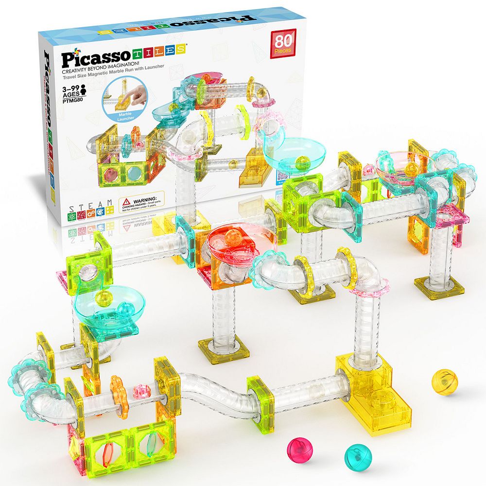 PICASSO-TILES 80 PC Mini Marble Race Track Building Block & Magnetic ...