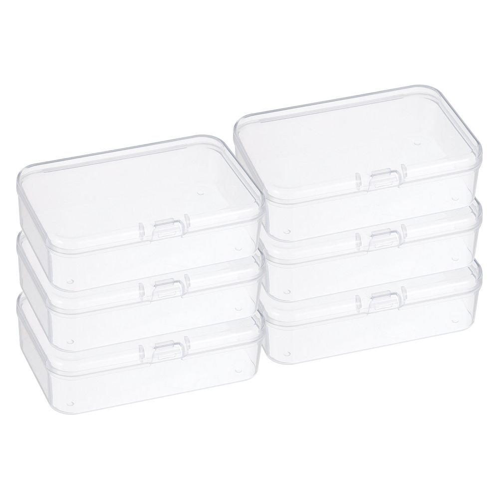 6 Pack 3.3x2.2x1 Inch Plastic Clear Storage Box With Hinged Lid