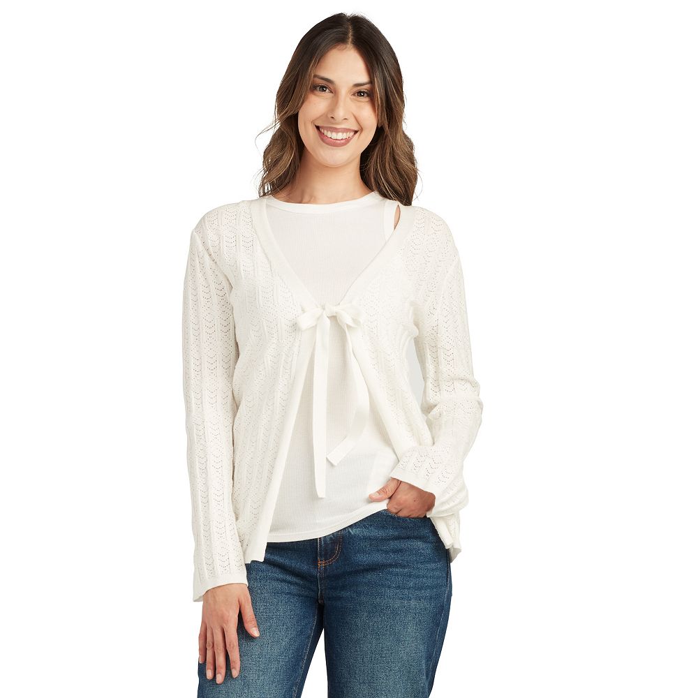 Women's AB Studio Tie-Front Sweater Cardigan