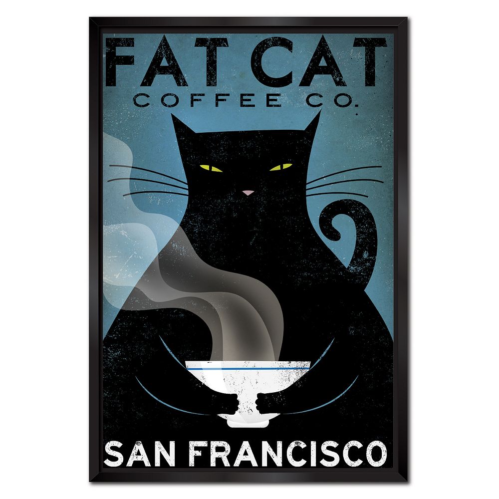 COURTSIDE MARKET Cat Coffee Framed Canvas Wall Art