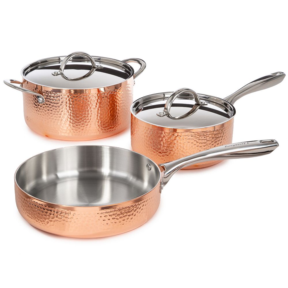 BergHOFF Vintage 5 pc Tri-Ply Hammered Copper Cookware Set with Lids