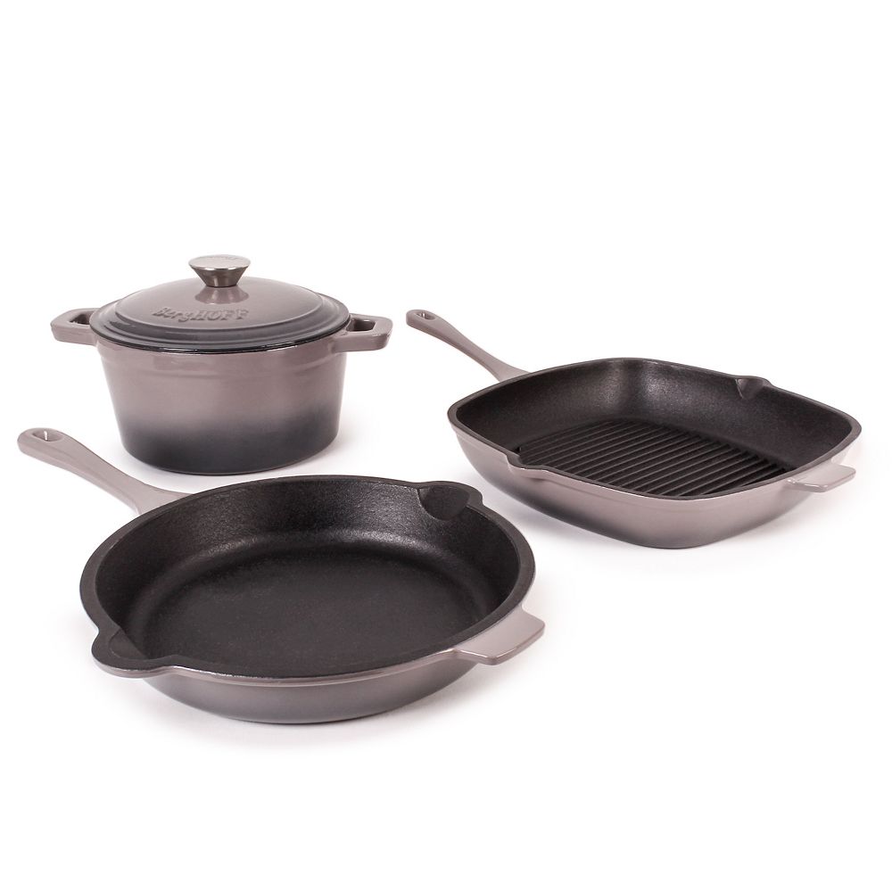 BergHOFF Neo 4 pc Cast Iron Cookware Set, Fry Pan, Grill Pan & Round ...