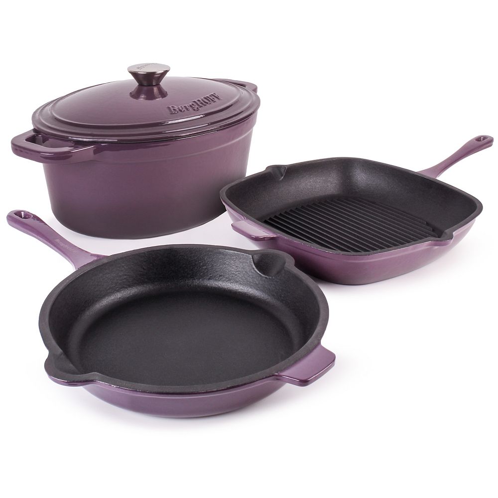 BergHOFF Neo 4 pc Cast Iron Cookware Set, Grill Pan, Fry Pan & Oval ...