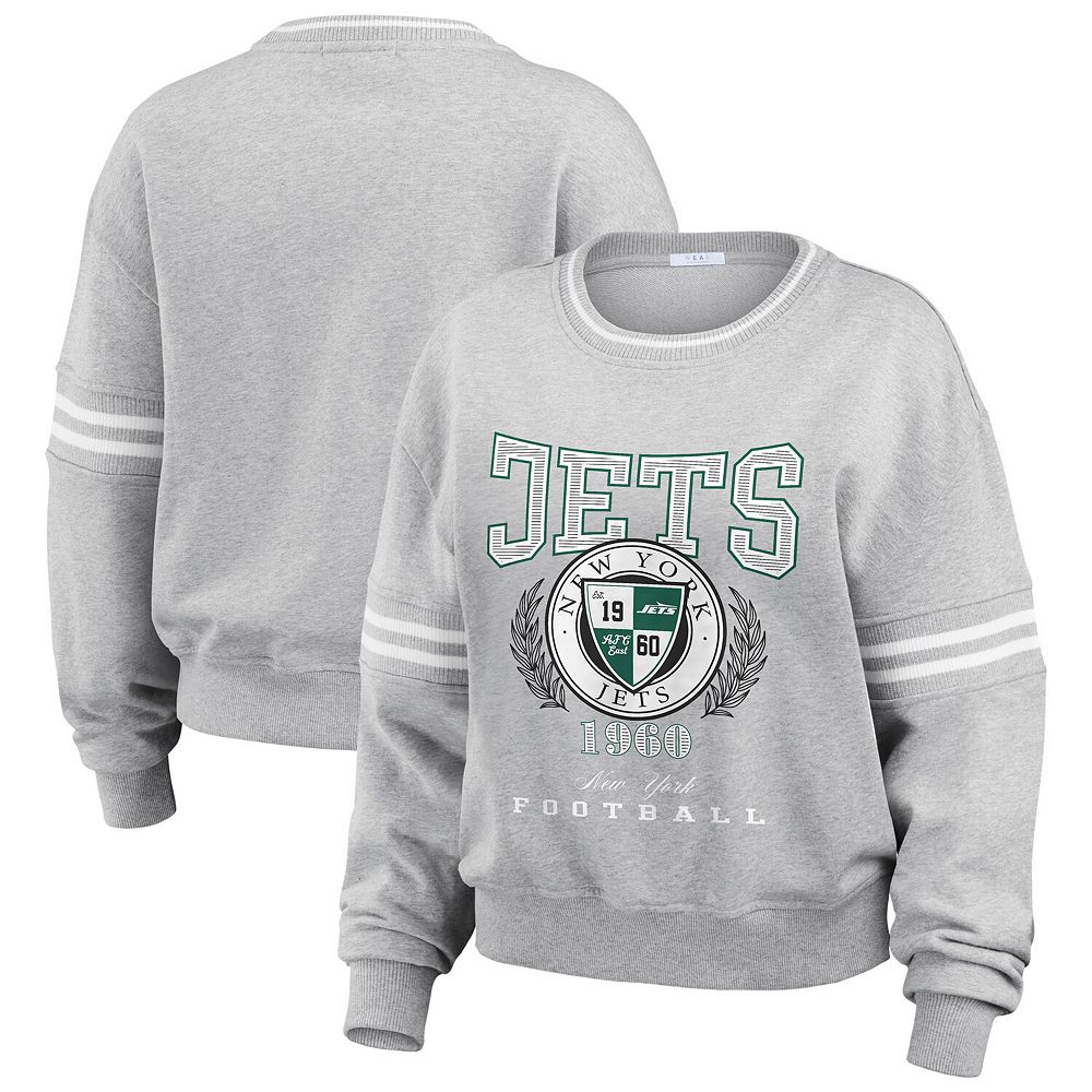 Women's WEAR by Erin Andrews Heather Gray New York Jets Crest Cropped ...