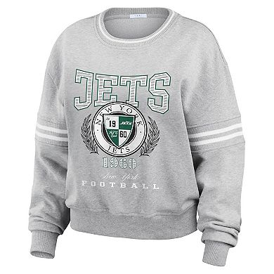Women's WEAR by Erin Andrews Heather Gray New York Jets Crest Cropped ...