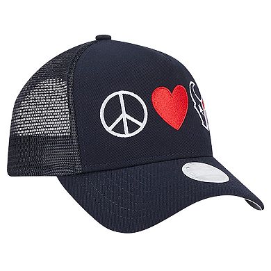 Women's New Era Navy Houston Texans Peace & Love Trucker 9FORTY ...