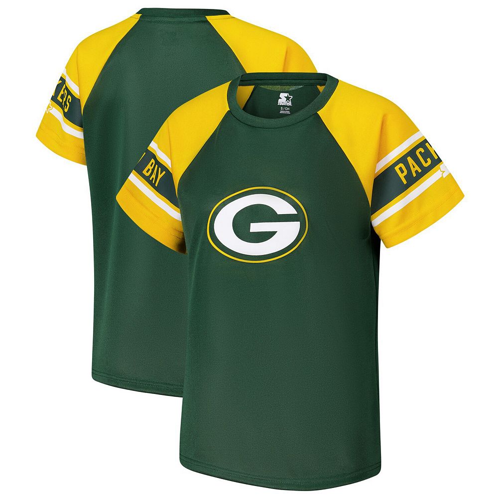 Women's Starter Green Green Bay Packers 1st Rounder Color Block Raglan Top