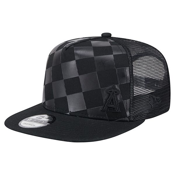 Men's New Era Black Los Angeles Angels Score Check A-Frame Trucker ...