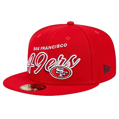 Men's New Era Scarlet San Francisco 49ers Script Sided 59FIFTY Fitted Hat