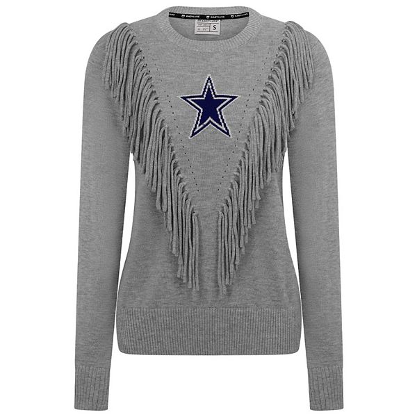 Women's Silver Dallas Cowboys Fringe Sparkle Pullover Sweater
