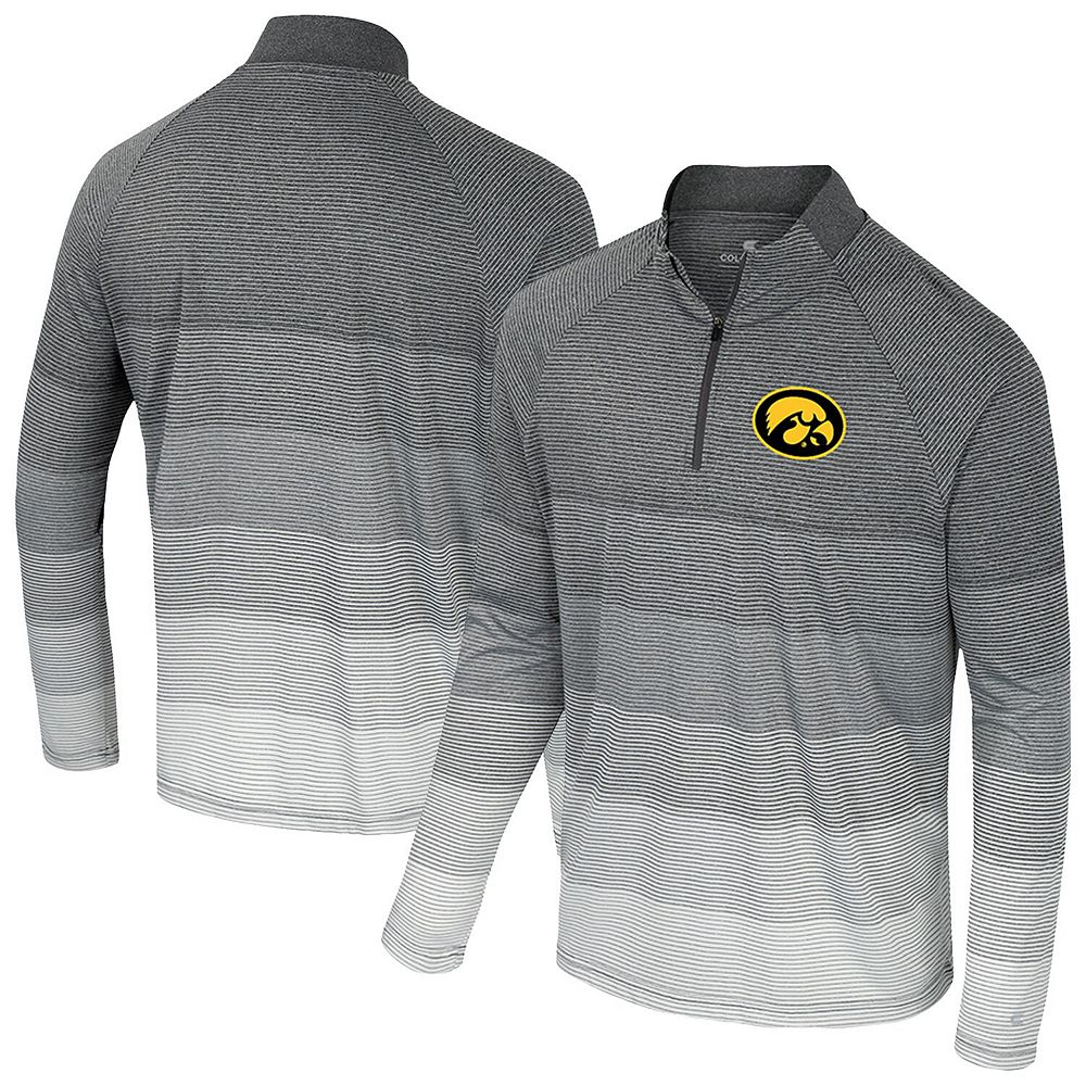 Men's Colosseum Gray Iowa Hawkeyes AI Striped Mesh Quarter-Zip Raglan ...