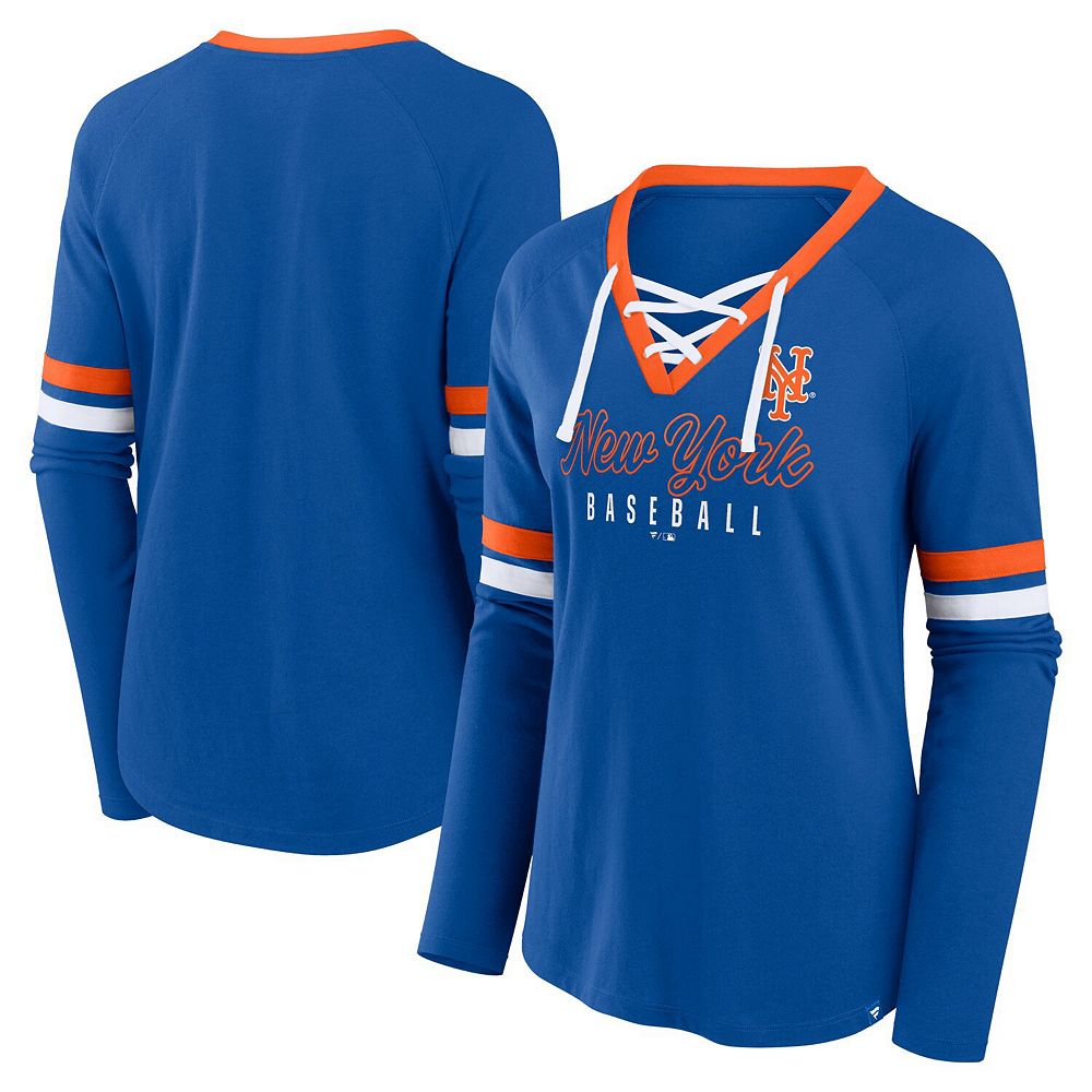 Women's Fanatics Royal New York Mets Won & Done Raglan Lace-Up Long ...