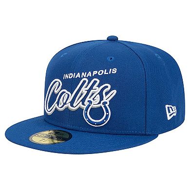 Men's New Era Royal Indianapolis Colts Script Sided 59FIFTY Fitted Hat