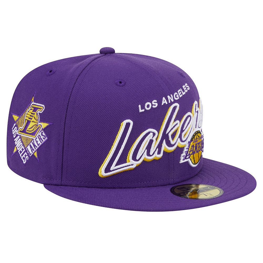 Men's New Era Purple Los Angeles Lakers Sport Night Script Sided ...