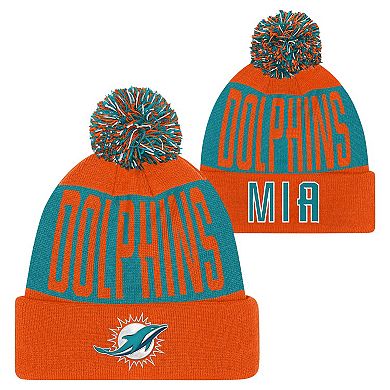 Youth Aqua/Orange Miami Dolphins Bevel Cuffed Knit Hat with Pom