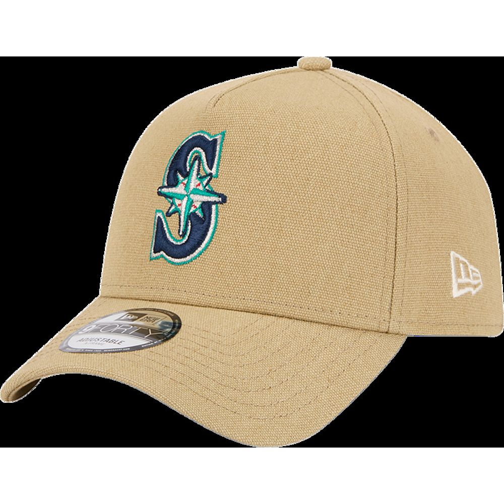 Men's New Era Khaki Seattle Mariners Logo Essentials 9FORTY A-Frame ...
