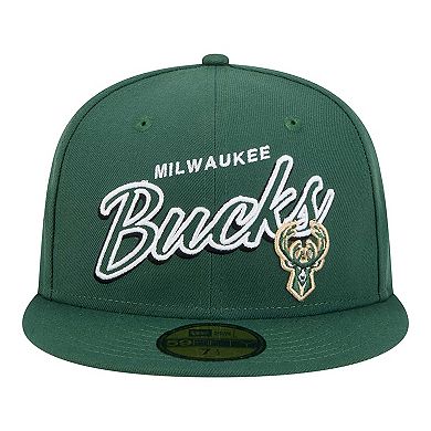 Men's New Era Hunter Green Milwaukee Bucks Sport Night Script Sided ...