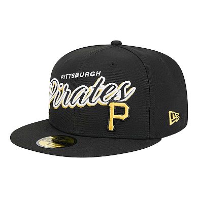 Men's New Era Black Pittsburgh Pirates Script Sided 59FIFTY Fitted Hat
