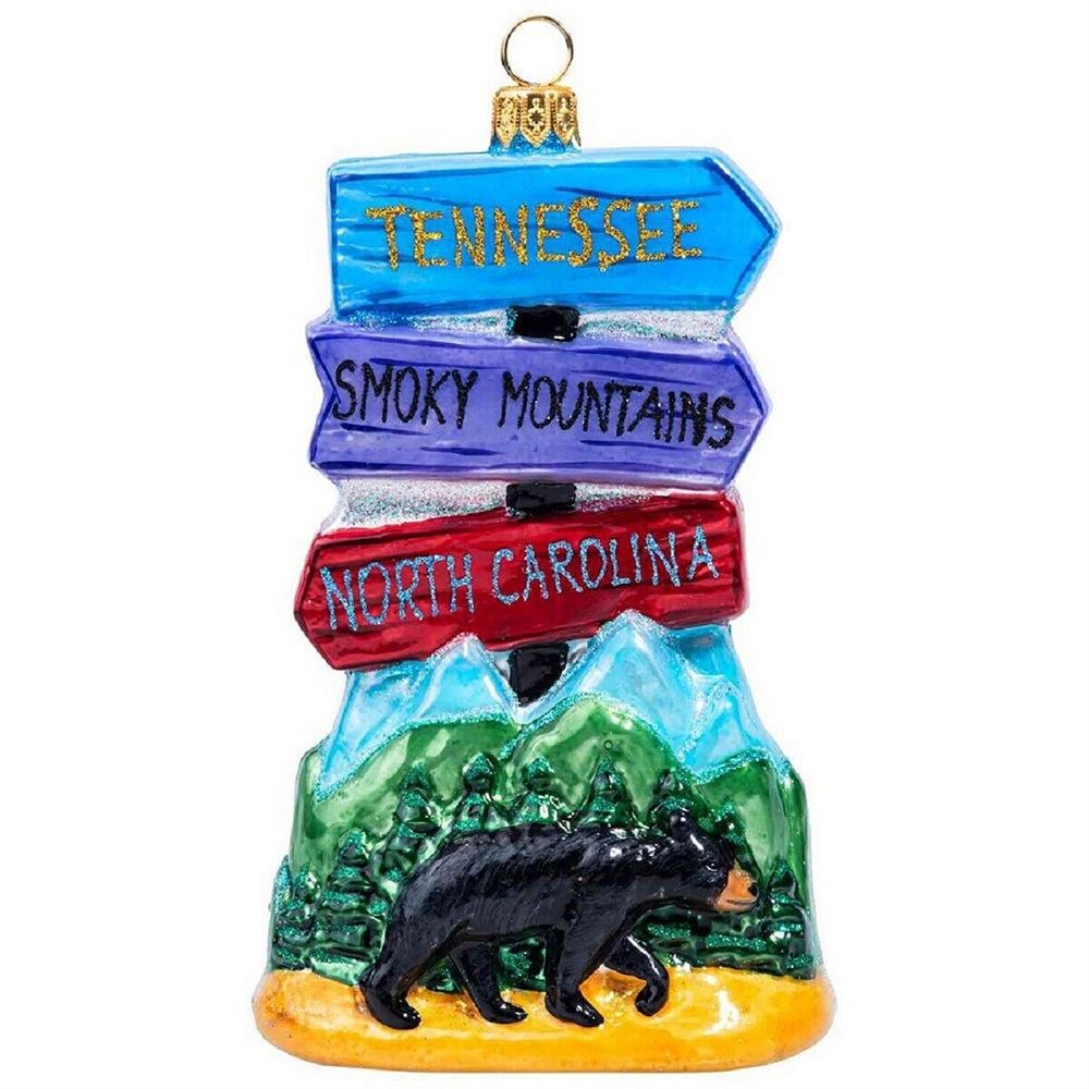 Joy To The World Smoky Mountain Signs Polish Glass Christmas Tree Ornament