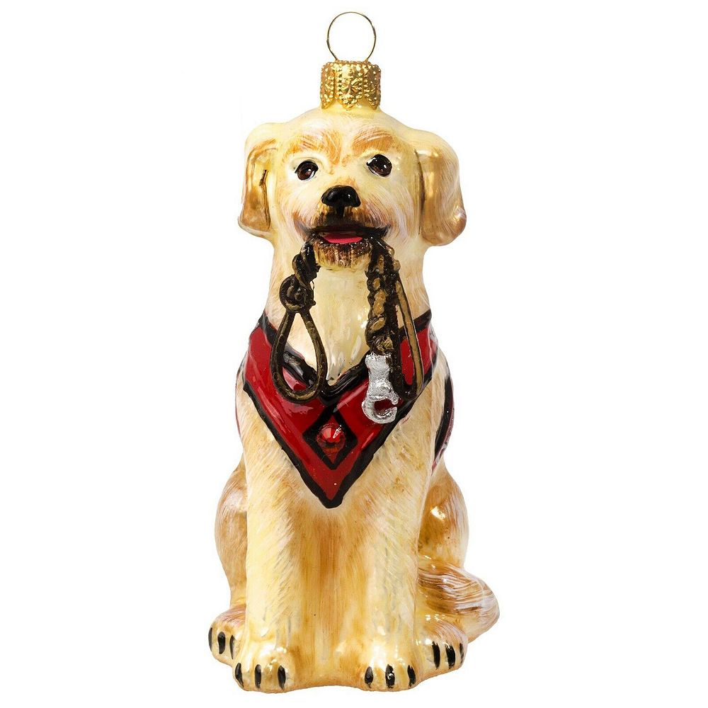 Joy To The World Yellow Lab With Vest And Leash Polish Glass Christmas ...