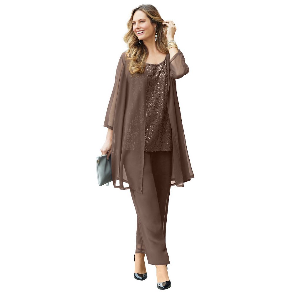 Catherines Women's Plus Size 3-Piece Sequin Tank Pant Suit