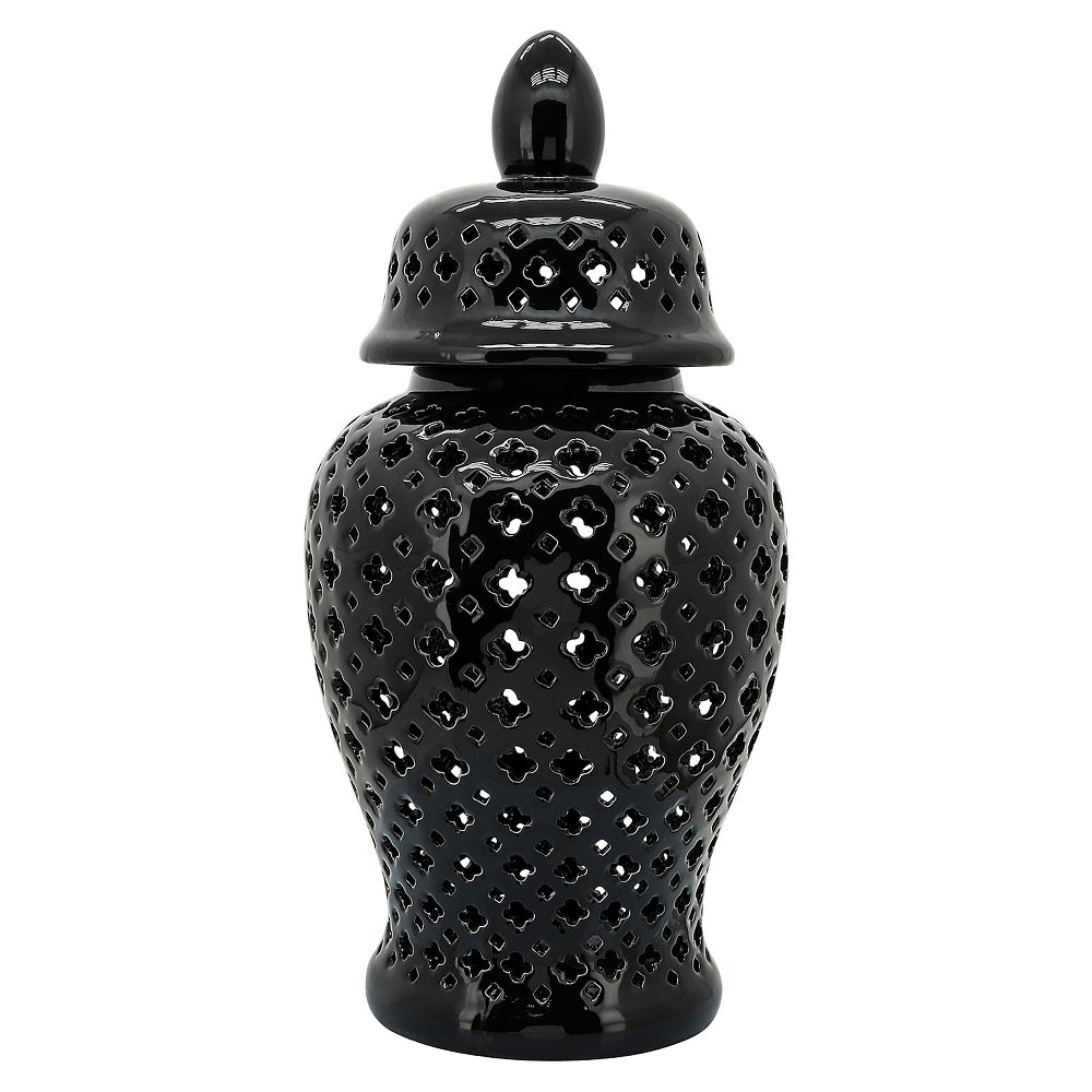 Sagebrook Home Neutral Modern Ceramic Cut Out Temple Jar With Lid
