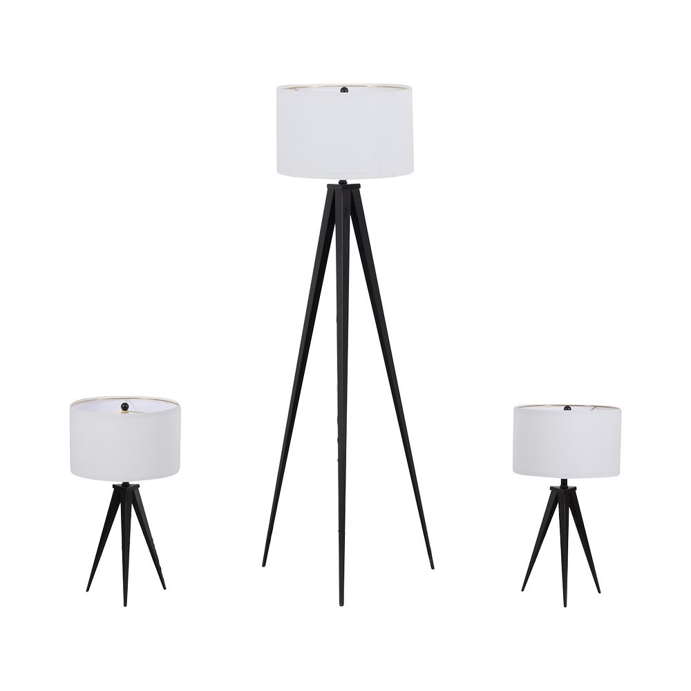 23"h/60"h Set Of Three, Metal Table & Floor Tripod Lamps, Black ...