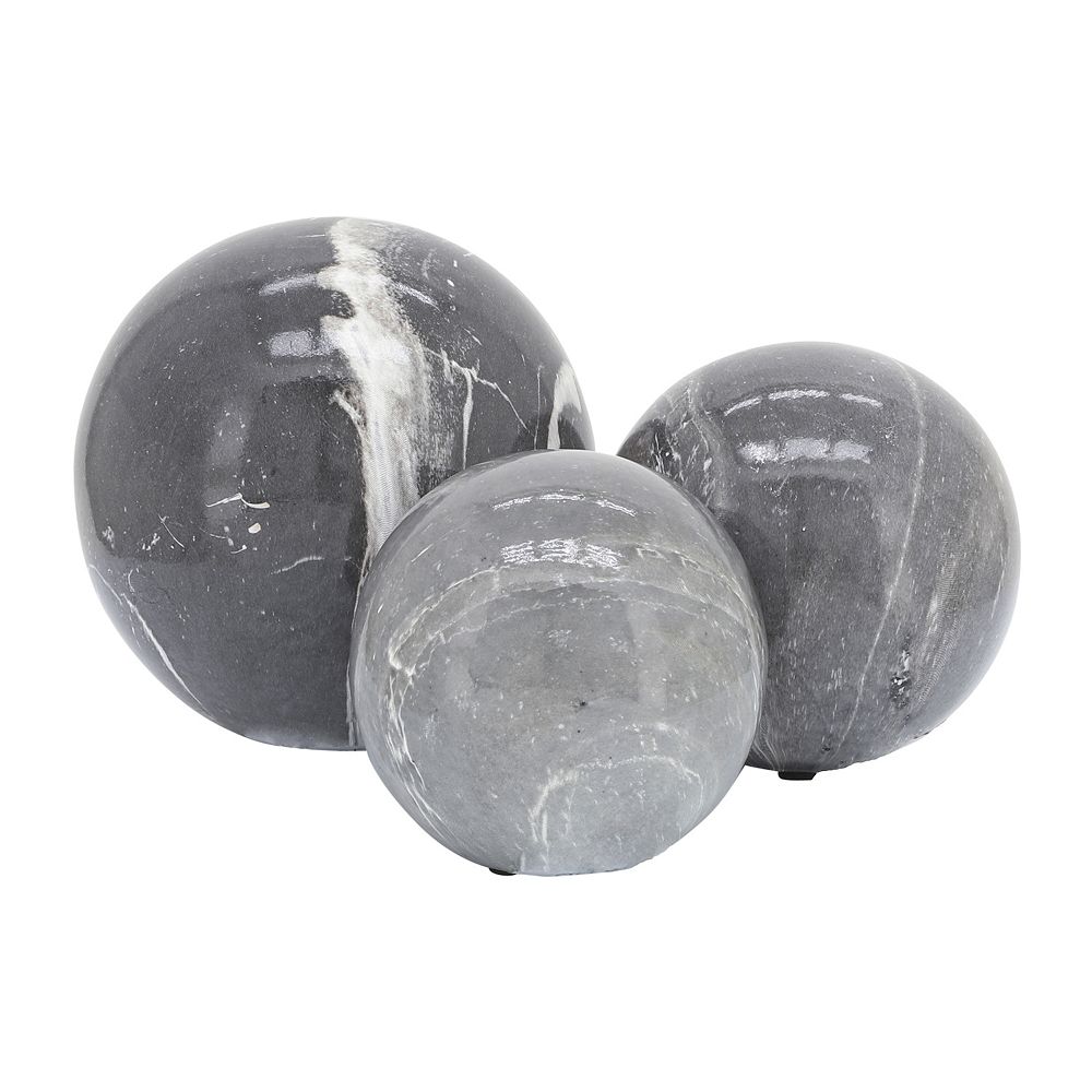 Set Of 3 Gray Marbled Orbs - Ceramic Decorative Orbs, 4", 5" And 6 ...