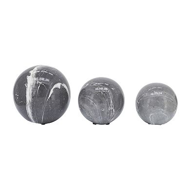 Set Of 3 Gray Marbled Orbs - Ceramic Decorative Orbs, 4", 5" And 6 ...
