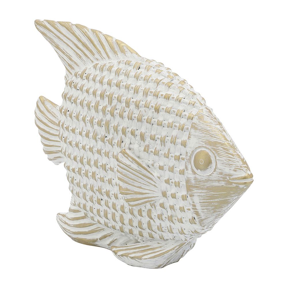 7" Ceramic Standing Fish Statue - Contemporary White Gold Fish Figurine ...