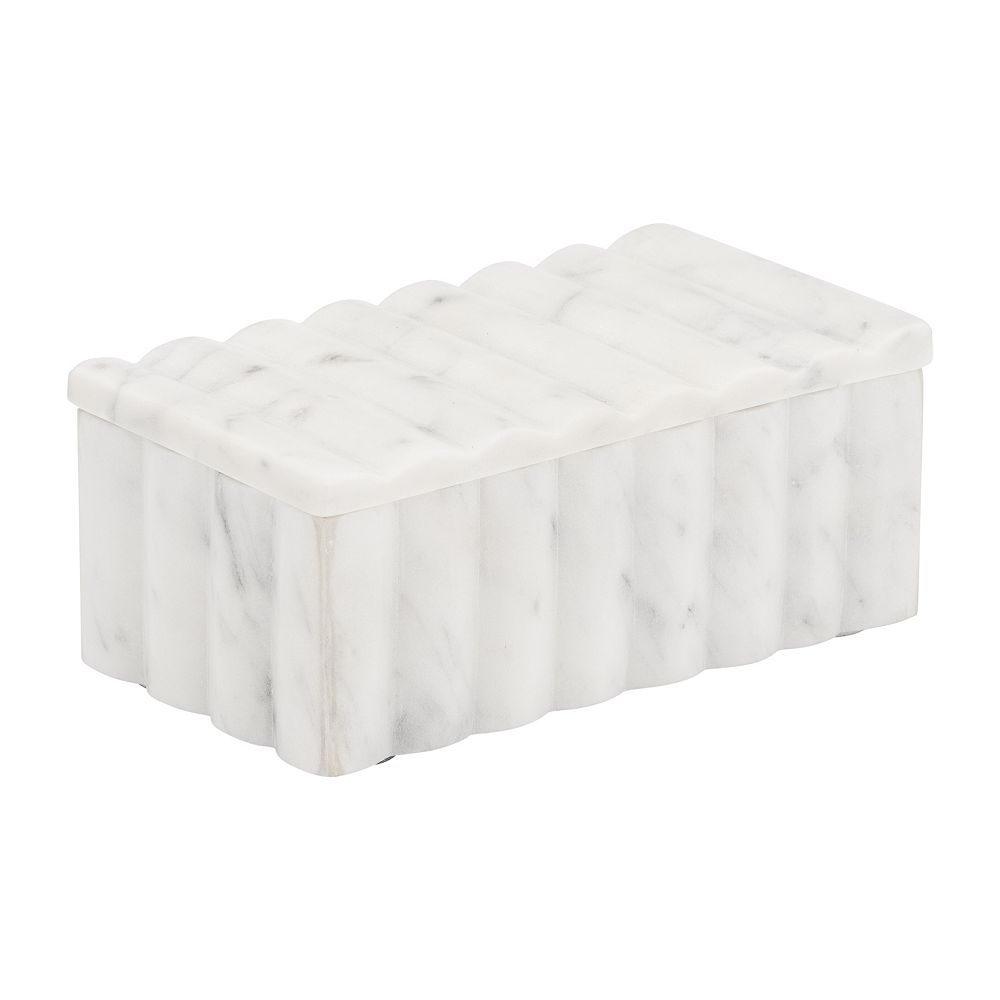 White Marble Storage Box - Contemporary Ridged 7" X 3" Decorative Box ...